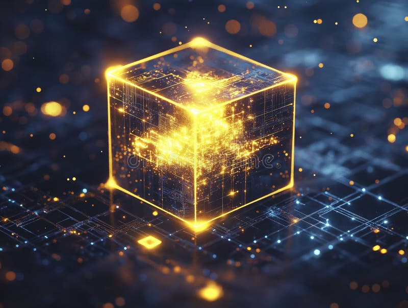 Glowing Cube with Intricate Patterns and Sparks Radiating from it, Set ...