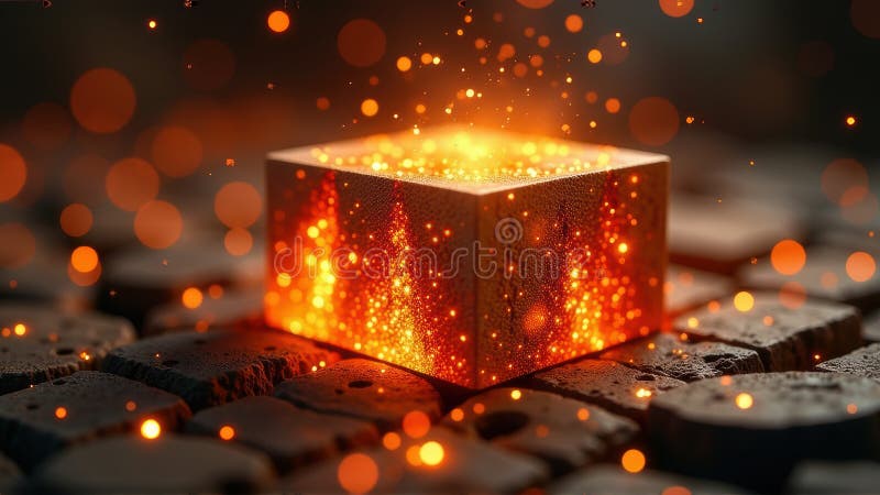 Glowing Cube of Light on Dark Background Stock Illustration ...