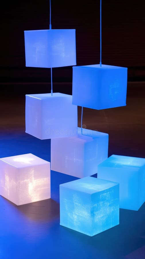 Glowing Cube Light Sculptures Stock Image - Image of design, abstract ...