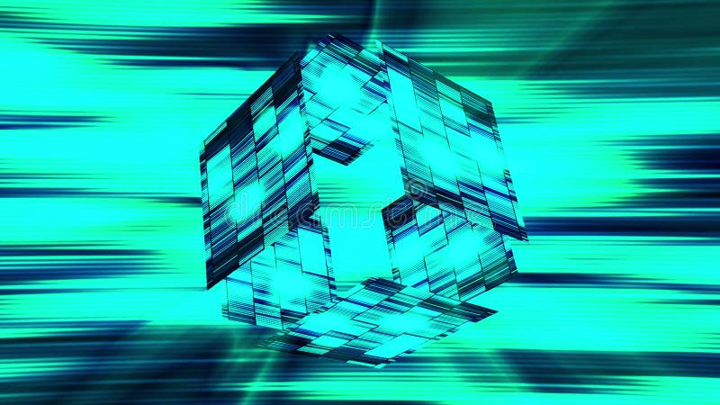 Glowing Cube Opens in Cyberspace. Motion. Virtual 3D Cube Opens As ...