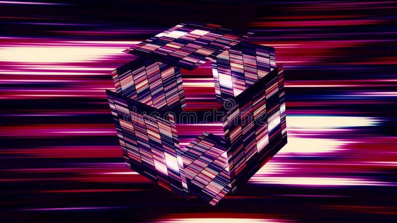 Glowing Cube Opens in Cyberspace. Motion. Virtual 3D Cube Opens As ...