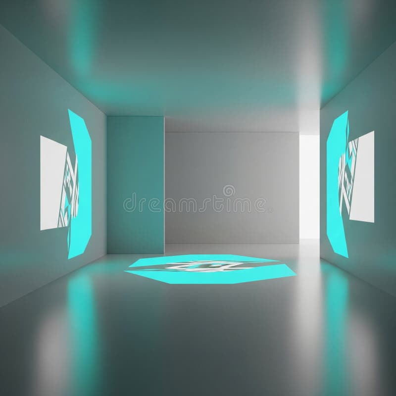 Glowing Cube Projecting Abstract Light and Shadow in a Minimalist Room ...