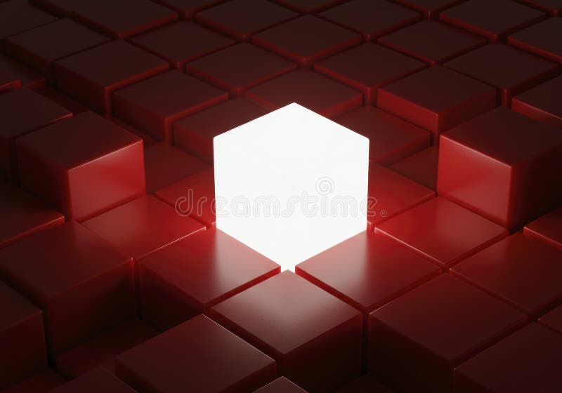 Glowing Cube among Red Cubes Modern Abstract Background Stock ...