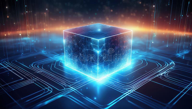 Glowing Cube Representing Smart Contract with Streams of Data Flowing ...