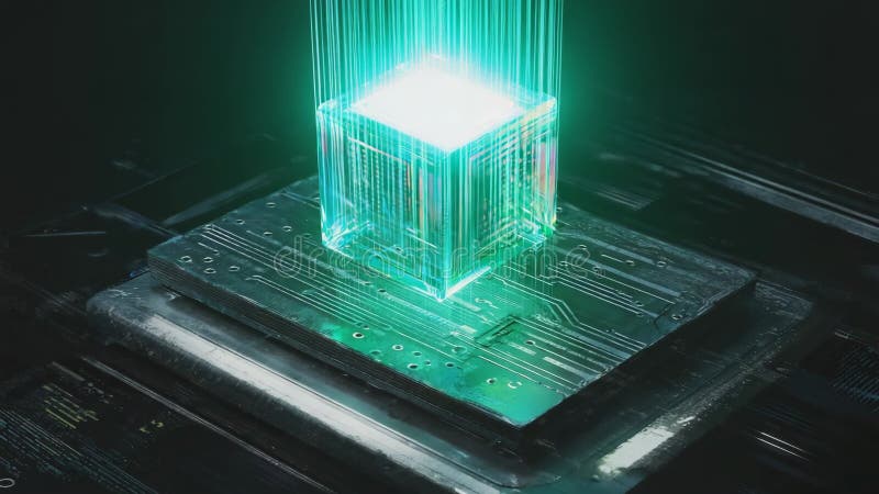 Futuristic Quantum Computing Cube on Circuit Board - Digital Technology ...