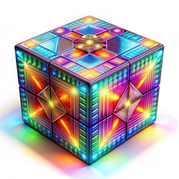 Glowing Cube with Rotating Colors and Animated Patterns Stock ...