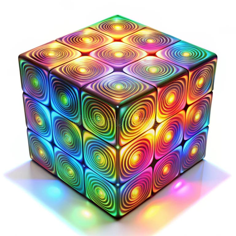 Glowing Cube with Rotating Colors and Animated Patterns Stock ...
