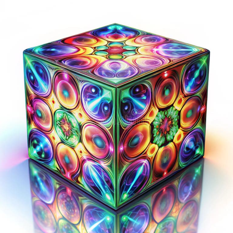 Glowing Cube with Rotating Colors and Animated Patterns Stock ...