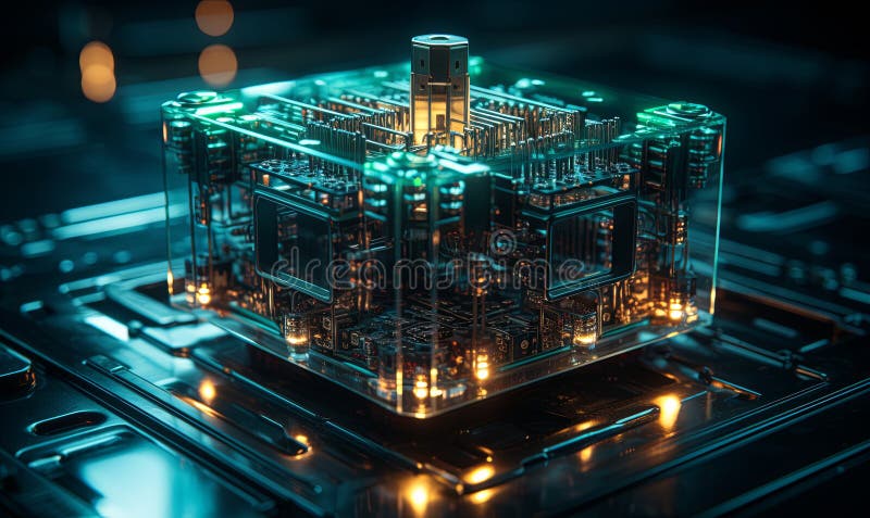 Glowing Cube on Computer Keyboard Stock Image - Image of cube ...