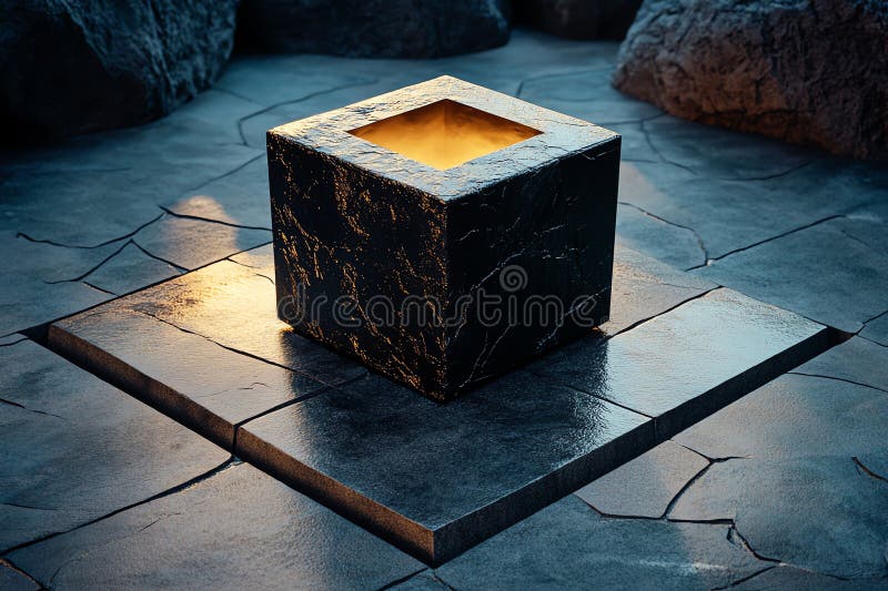 A Glowing Cube Sits Atop a Stone Platform, Casting Warm Light in a ...