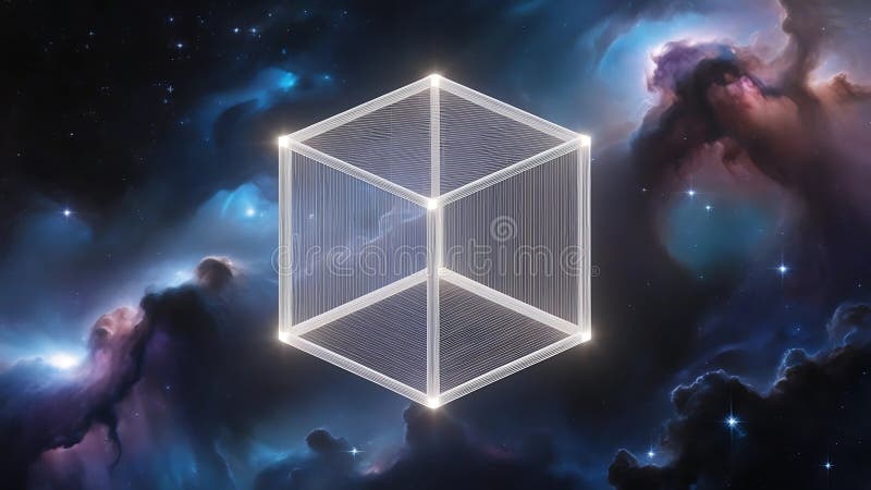 Glowing Cube in Space Nebula Stock Illustration - Illustration of ...