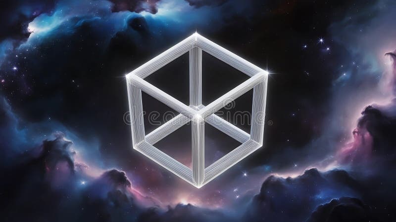Glowing Cube in Space Nebula Stock Illustration - Illustration of shape ...