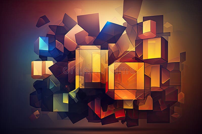 Glowing Cubes Abstract Background with Dark Backdrop. Combining Cubism ...