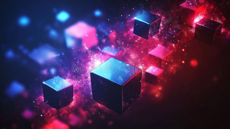Glowing Cubes Float in a Cosmic Nebula Stock Illustration ...