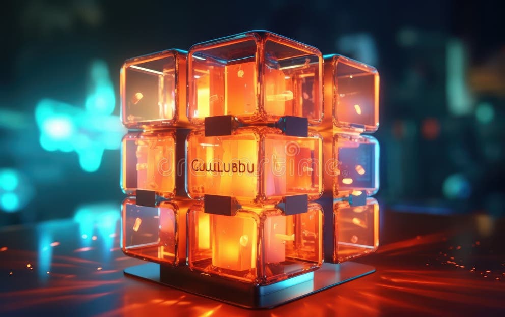 Glowing Cubic Structure: Futuristic Technology. Created by Generative ...