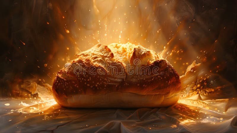 Glowing Cubist Loaf of Bread Resting on Thyroid Gland with Beams of ...