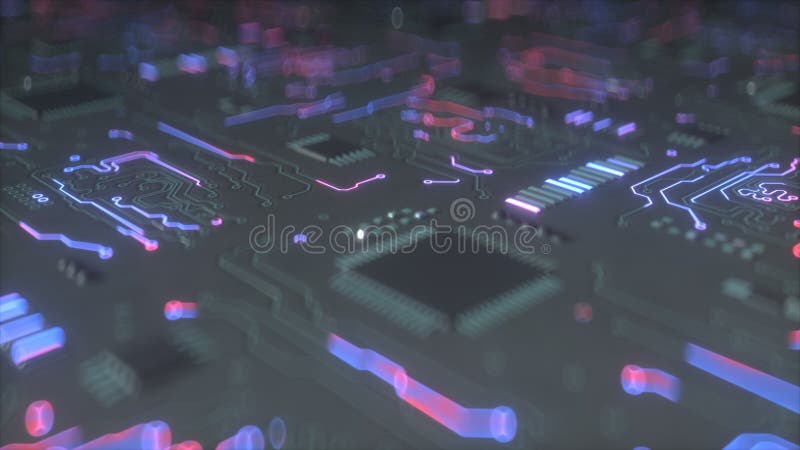 Futuristic Electronic PCB Printed Circuit Board 3D Render Stock ...