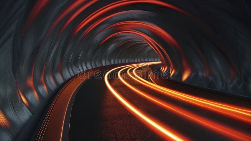 A Glowing, Curving Tunnel with Vibrant Light Trails, Suggesting Motion and Speed Stock ...