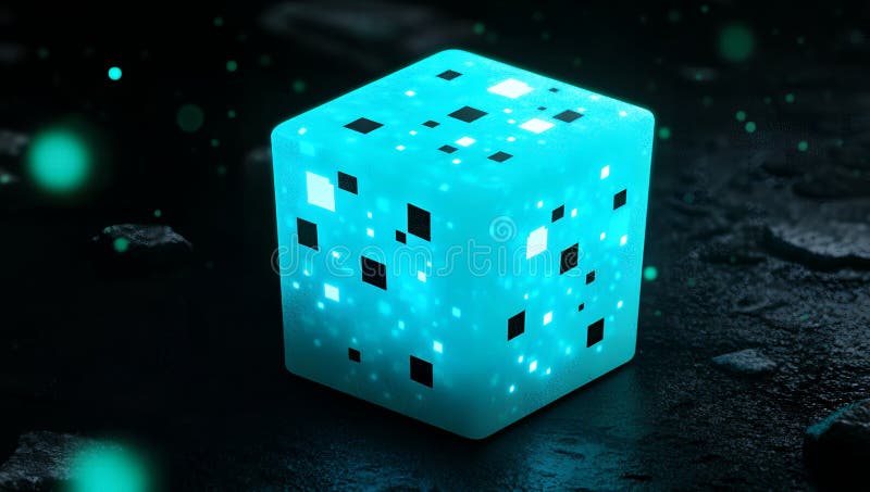 Glowing Cyan Cube Abstract 3D Render Futuristic Digital Art Illuminated ...
