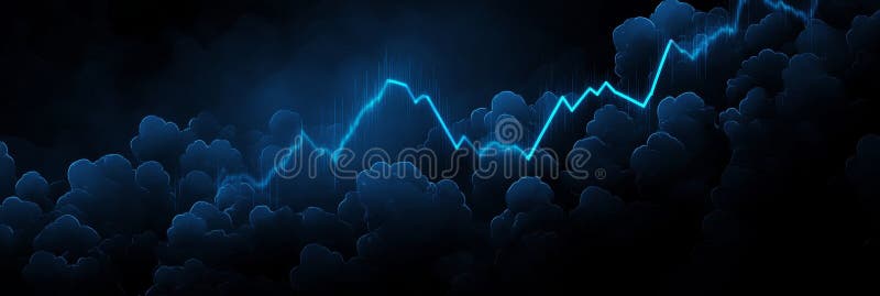 Glowing Cyan Line Chart Ascending Overlapping Dark Blue Textural ...