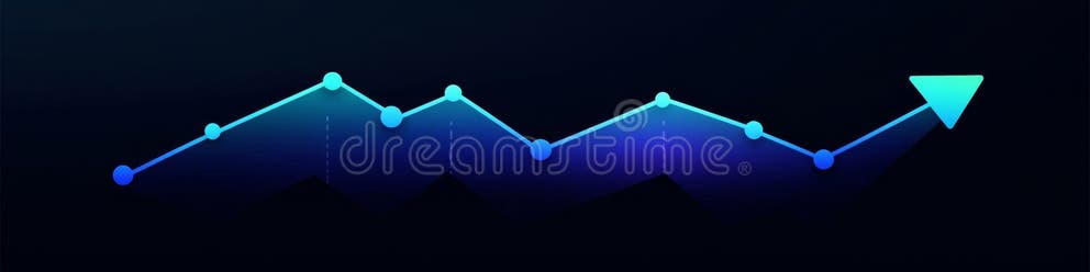 Glowing Cyan Line Chart on Dark Blue Background with Ascending Arrow ...
