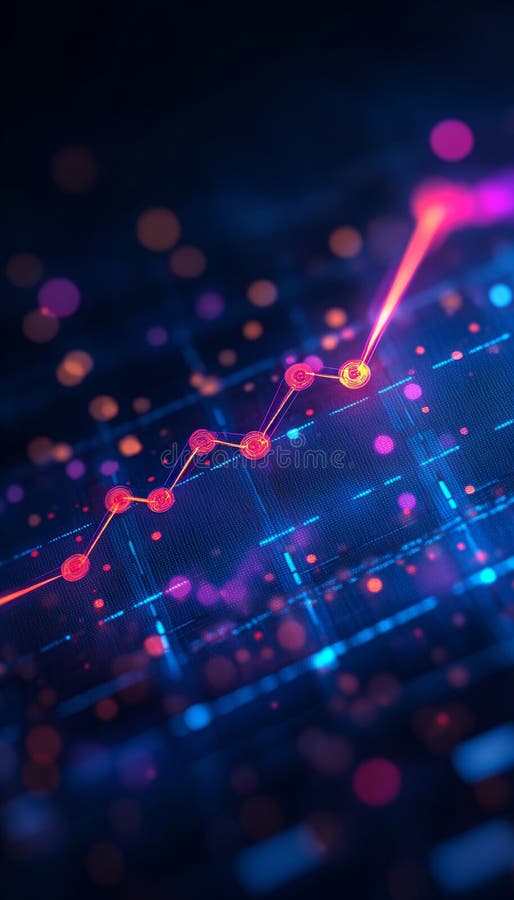 Glowing Cyan Line Chart on Dark Blue Background, Ascending Arrow Shape ...