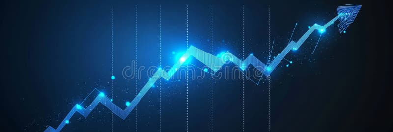 Glowing Cyan Line Chart on Dark Blue Background, Ascending Arrow Shape ...