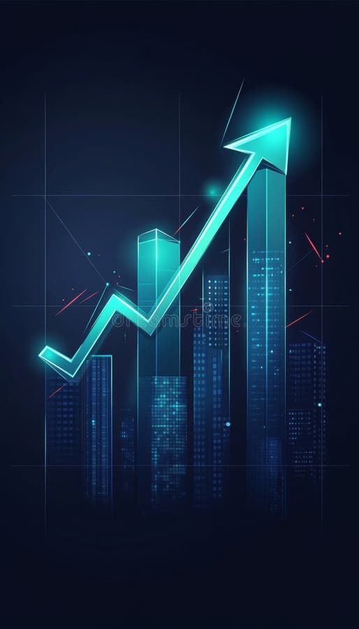 Glowing Cyan Line Chart on Dark Blue Background, Modern and Clean ...