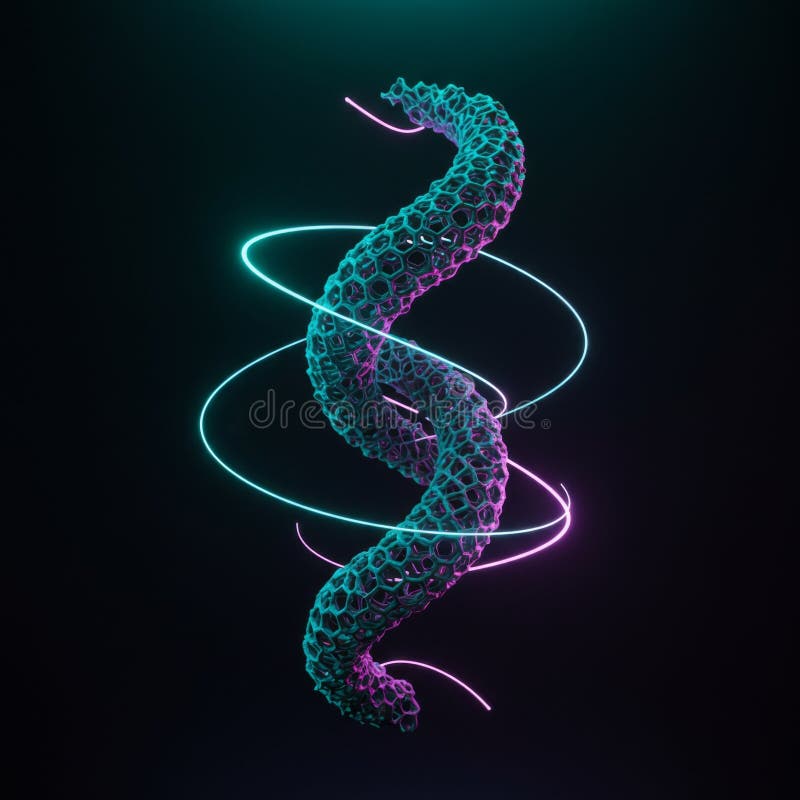 Glowing Cyan Magenta Helix Abstract 3D Render Stock Illustration ...