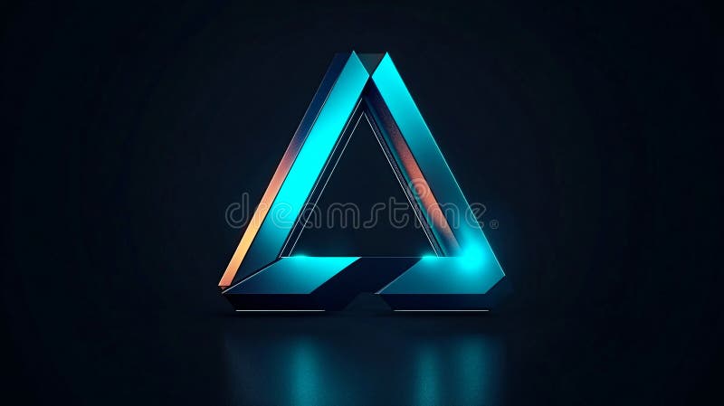 A Glowing Cyan Triangle with a Metallic Surface is Isolated and ...
