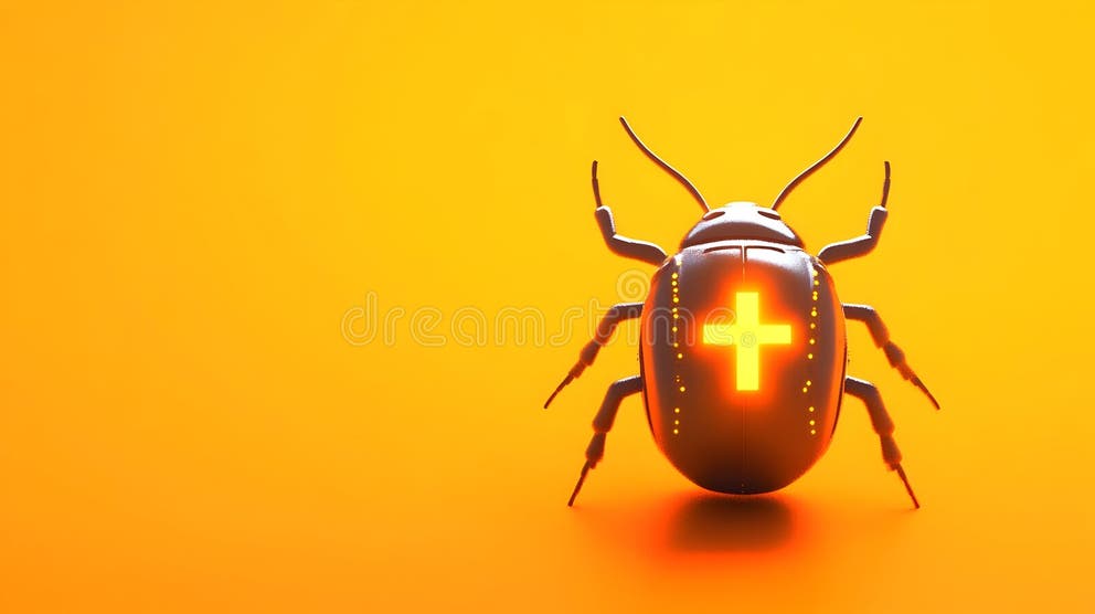 Glowing Cyber Bug with a Digital Cross Symbol on Its Back Representing ...