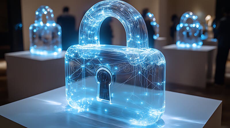 Glowing Cyber Security Lock Display Stock Illustration - Illustration ...