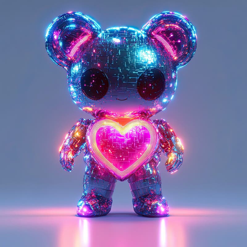 Glowing Cyberpunk Bear Character with Heart Shaped Core, Vibrant Colors ...