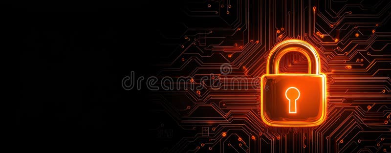 Glowing Cybersecurity Lock Symbol on Digital Circuit Board Stock ...