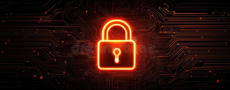 Glowing Cybersecurity Lock Symbol on Digital Circuit Board Stock ...