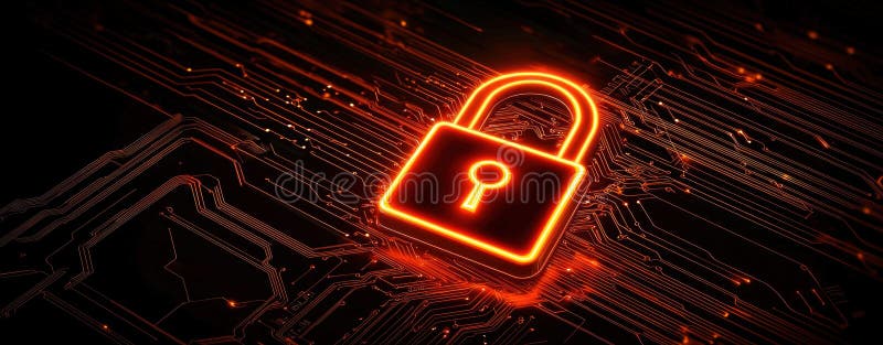 Glowing Cybersecurity Lock Symbol on Digital Circuit Board Stock ...
