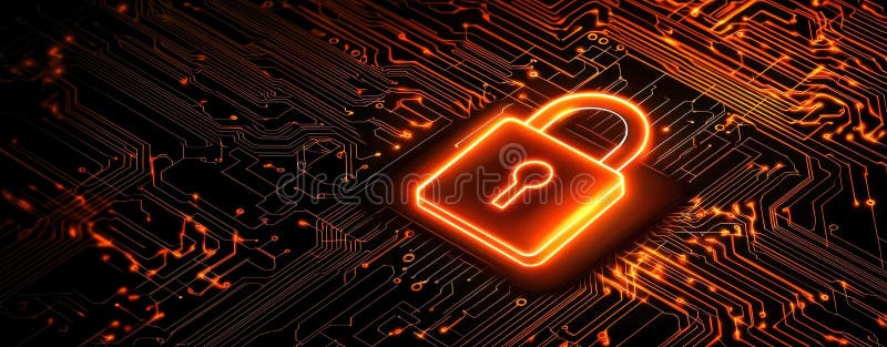Glowing Cybersecurity Lock Symbol on Digital Circuit Board Stock ...
