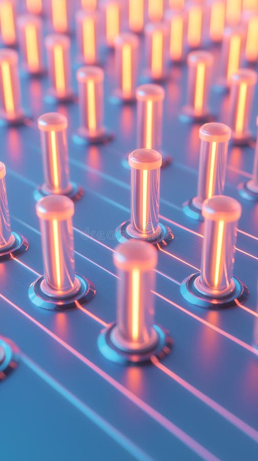 Glowing Cylindrical Controls on Futuristic Interface Stock Illustration ...