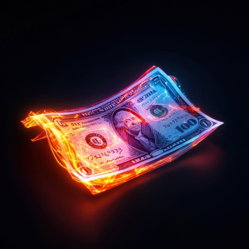 Glowing 3D Banknote with Sparkling Light Effects Stock Illustration ...