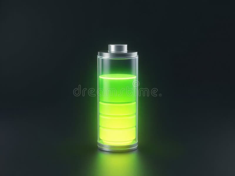 A Glowing 3D Battery Icon with Animated Charging Effect, Green To ...