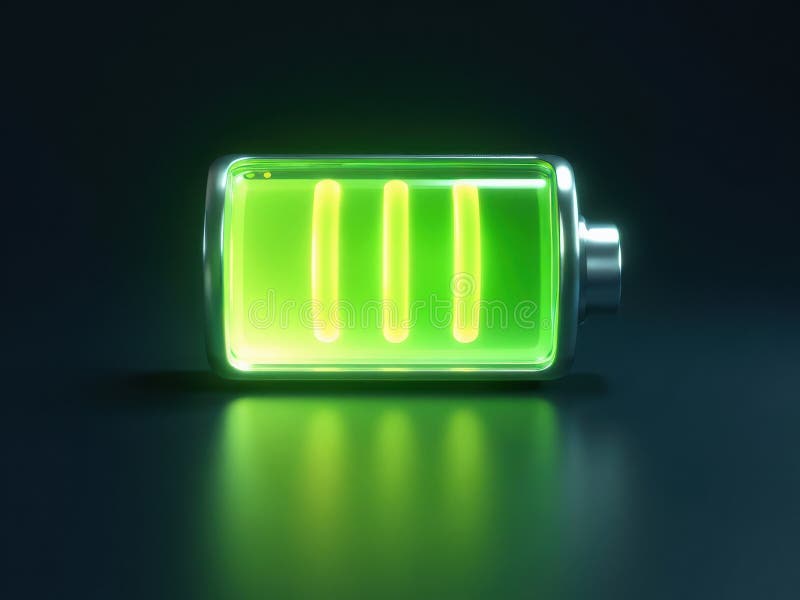 A Glowing 3D Battery Icon with Animated Charging Effect, Green To ...
