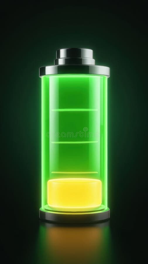 A Glowing 3D Battery Icon with Animated Charging Effect, Green To ...