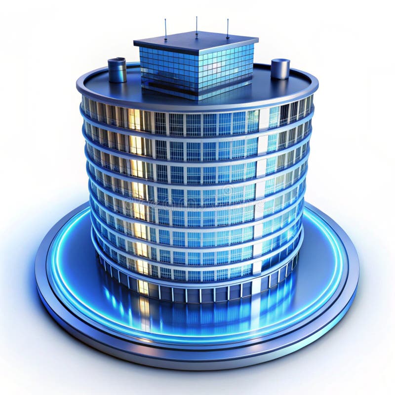 Glowing 3D Building with Rotating Architectural Design Stock ...