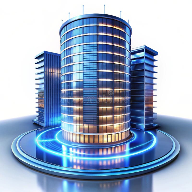 Glowing 3D Building with Rotating Architectural Design Stock ...