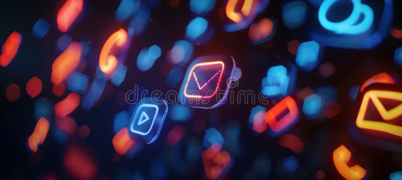 Glowing 3D Communication Icons for Digital and Print Design Projects ...