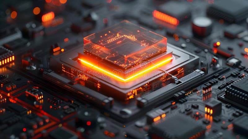 Glowing 3D CPU Chip Illustration Stock Illustration - Illustration of ...
