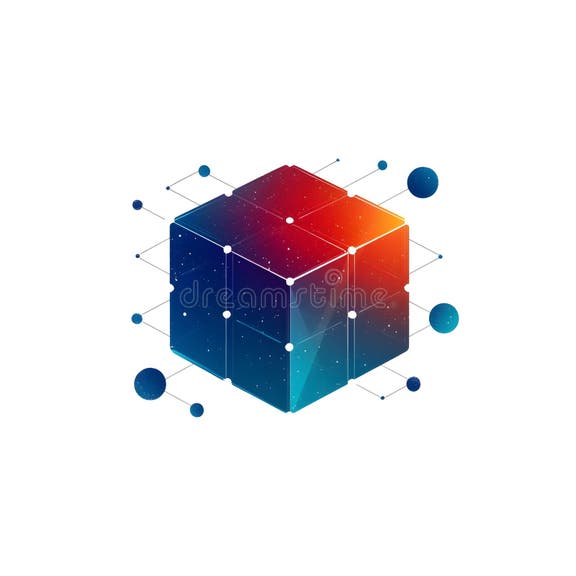 A Glowing 3D Cube with Galaxy Textures is Surrounded by Connected ...
