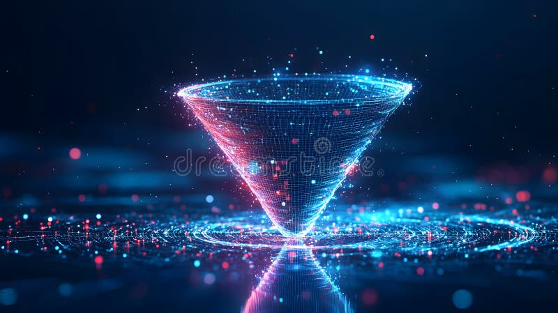 Digital Funnel with Data Flow in Futuristic Hologram Stock Illustration ...