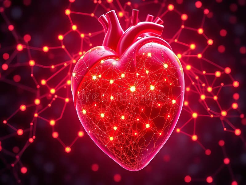 A Glowing 3D Digital Heart Network Visualizing Emotional Connections ...