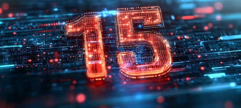 Glowing 3D Digital Number 15 on Abstract Circuit Background High-Tech ...